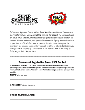 Fillable Online Tournament Registration Form- FSPL Fan Fest Fax Email ...