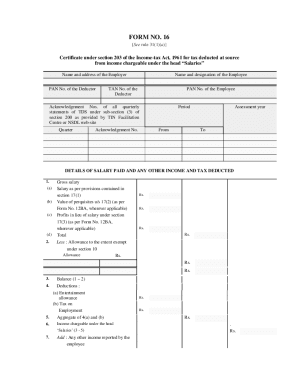 Fillable Online "FORM NO.16 See rule 31(1)(a) PART A Certificate under ...