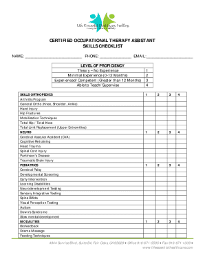 Fillable Online CERTIFIED OCCUPATIONAL THERAPY ASSISTANT SKILLS ... Fax Email Print - pdfFiller
