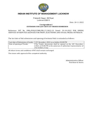 Fillable Online EXTENSION FOR LAST DATE OF TENDER SUBMISSION Fax Email ...