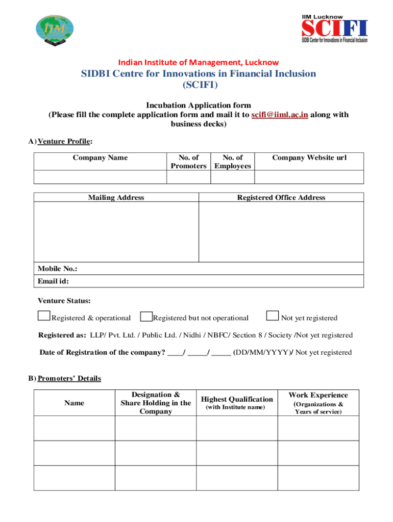 Fillable Online SIDBI Centre for Innovations in Financial Inclusion ...