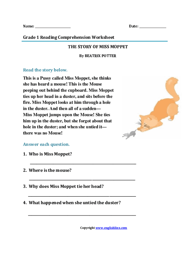 Fillable Online Grade 1 Reading Comprehension Worksheet THE STORY OF ...