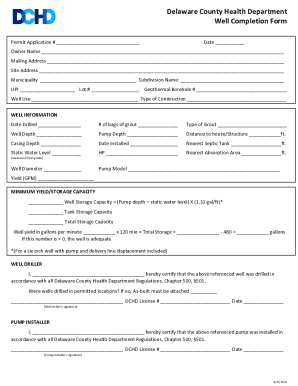 Fillable Online Delaware County Health Department Well Completion Form ...
