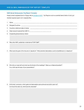Fillable Online NAR GLOBAL AMBASSADOR TRIP REPORT TEMPLATE Fax Email ...