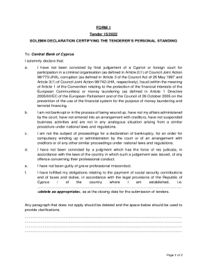 Fillable Online Standard forms to be submitted by tenderers Fax Email ...