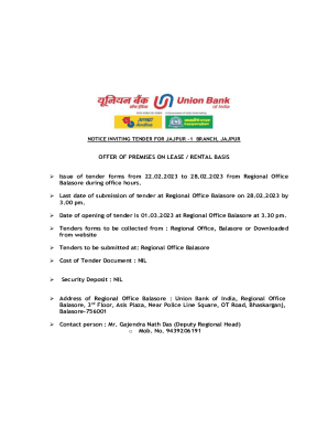 Fillable Online Notice inviting tender offer of premises on lease basis ...