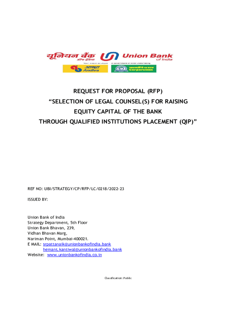 Fillable Online request for proposal (rfp) selection of legal counsel(s) for ... Fax Email Print ...