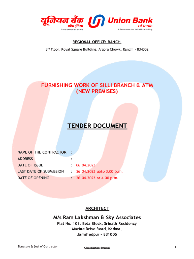 Fillable Online furnishing work of silli branch & atm (new premises ...