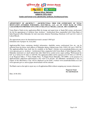 Fillable Online Tender and format to be submitted by architects ...