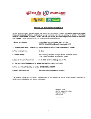 Fillable Online NOTICE OF INVITATION TO TENDER : Arnapal Branch ...