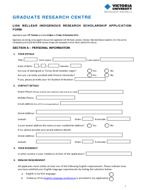 Fillable Online 2016 Lisa Bellear Indigenous Research Scholarship ...