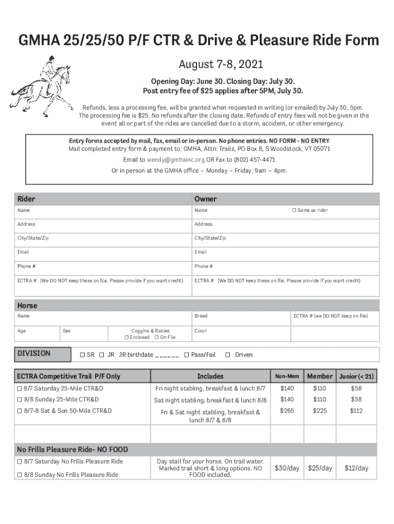 Fillable Online GMHA 25/25/50 P/F CTR & Drive & Pleasure Ride Form Fax ...