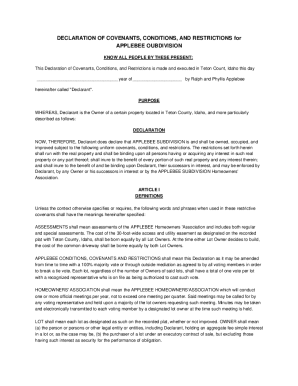 Fillable Online Declarations of Covenants, Conditions, and Restrictions ...