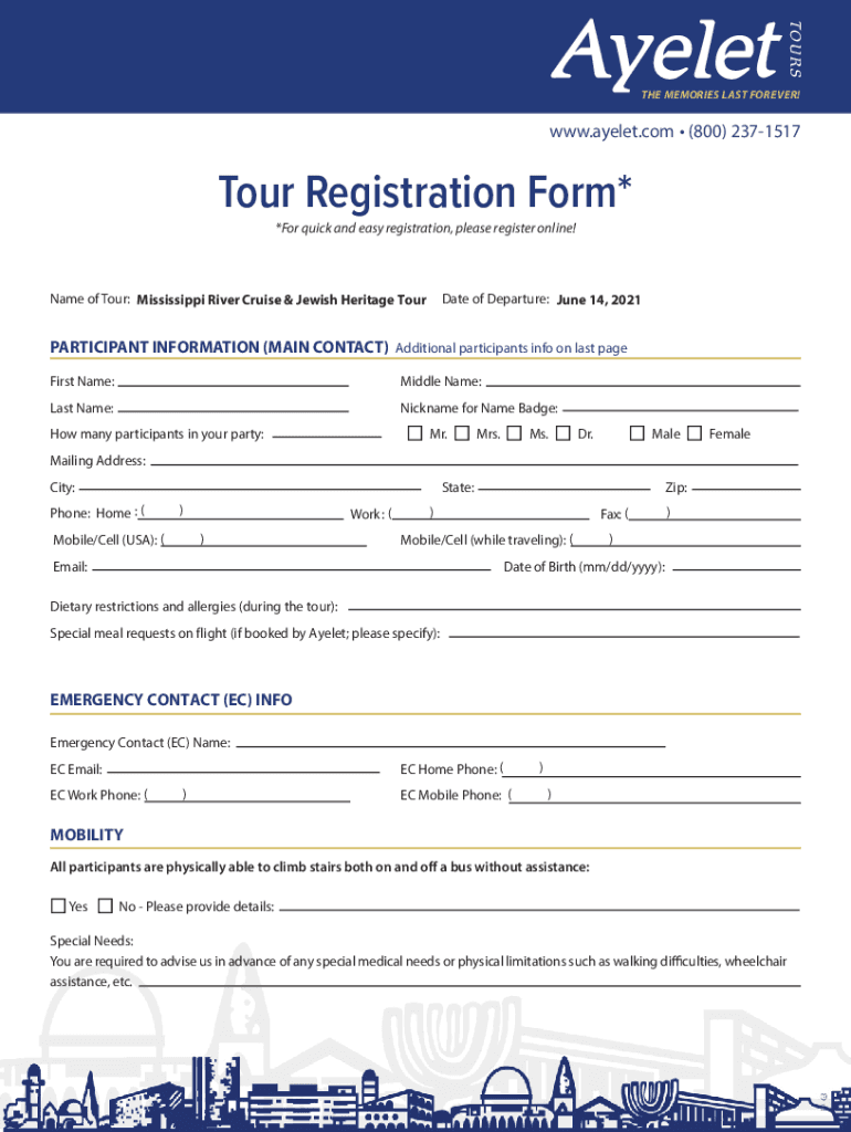 Fillable Online Hadassah Tour Registration Form Fax Email Print - pdfFiller