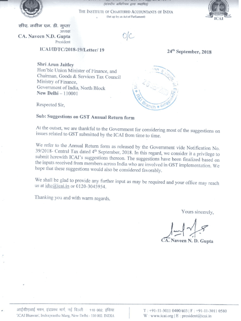 Fillable Online Suggestions on GST Annual return form Fax Email Print ...