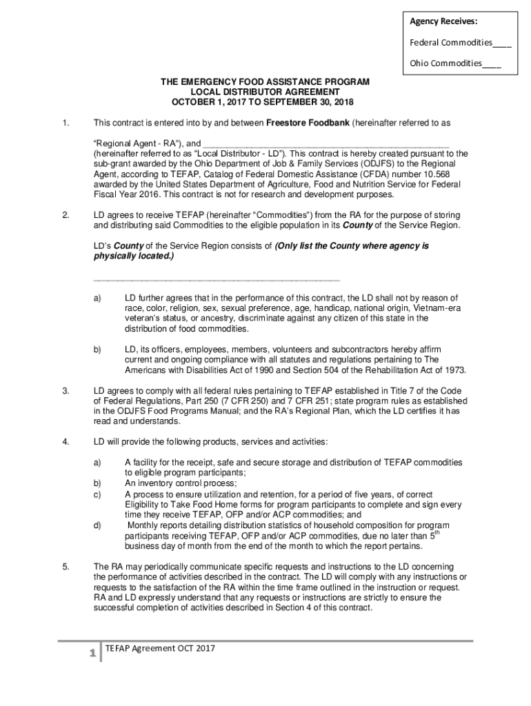 Fillable Online USDA TEFAP RECIPIENT AGENCY AGREEMENT RFB ... Fax Email ...