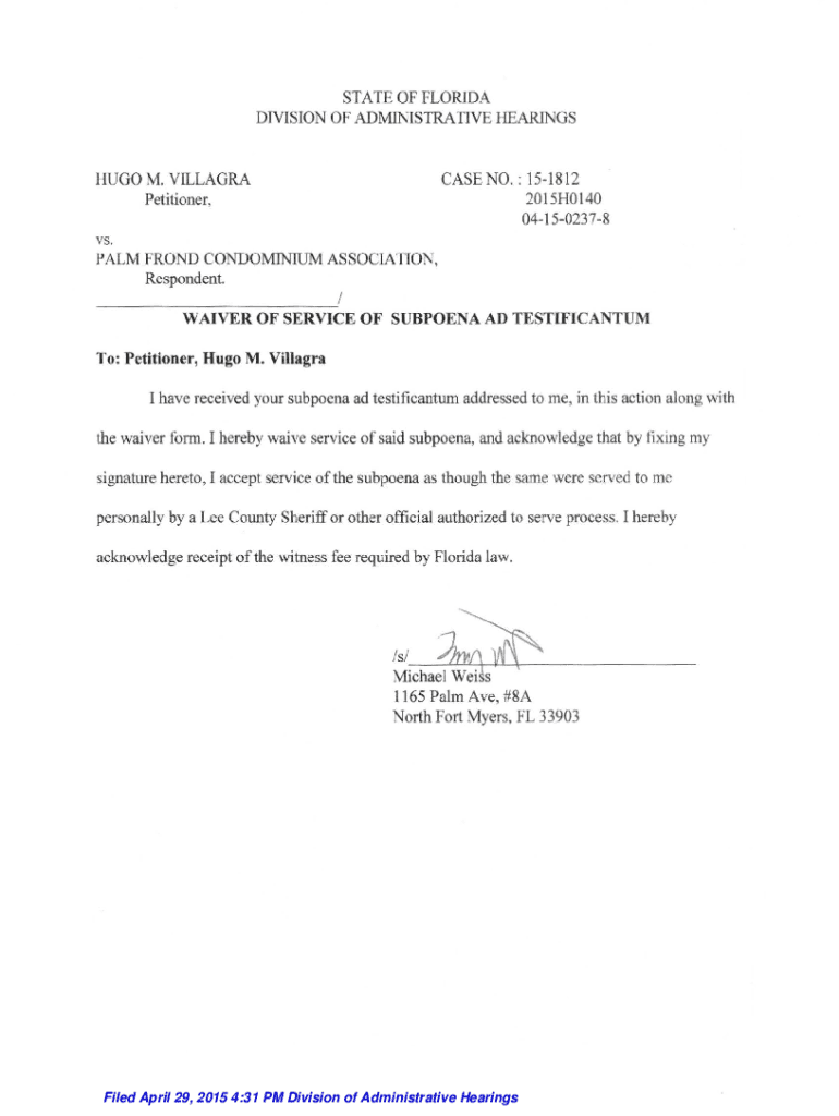 Fillable Online Subpoena Ad Testificandum Form Fax Email Print - pdfFiller