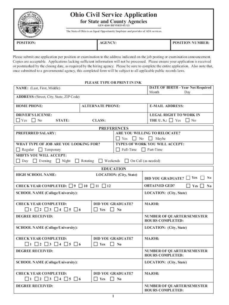 Fillable Online Ohio Civil Service Application - Fill Online, Printable ...