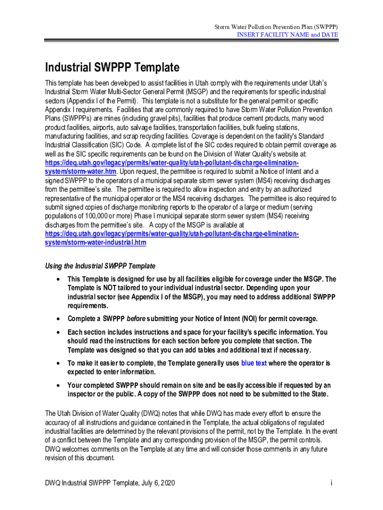 Fillable Online Sample Storm Water Pollution Prevention Plan Template ...