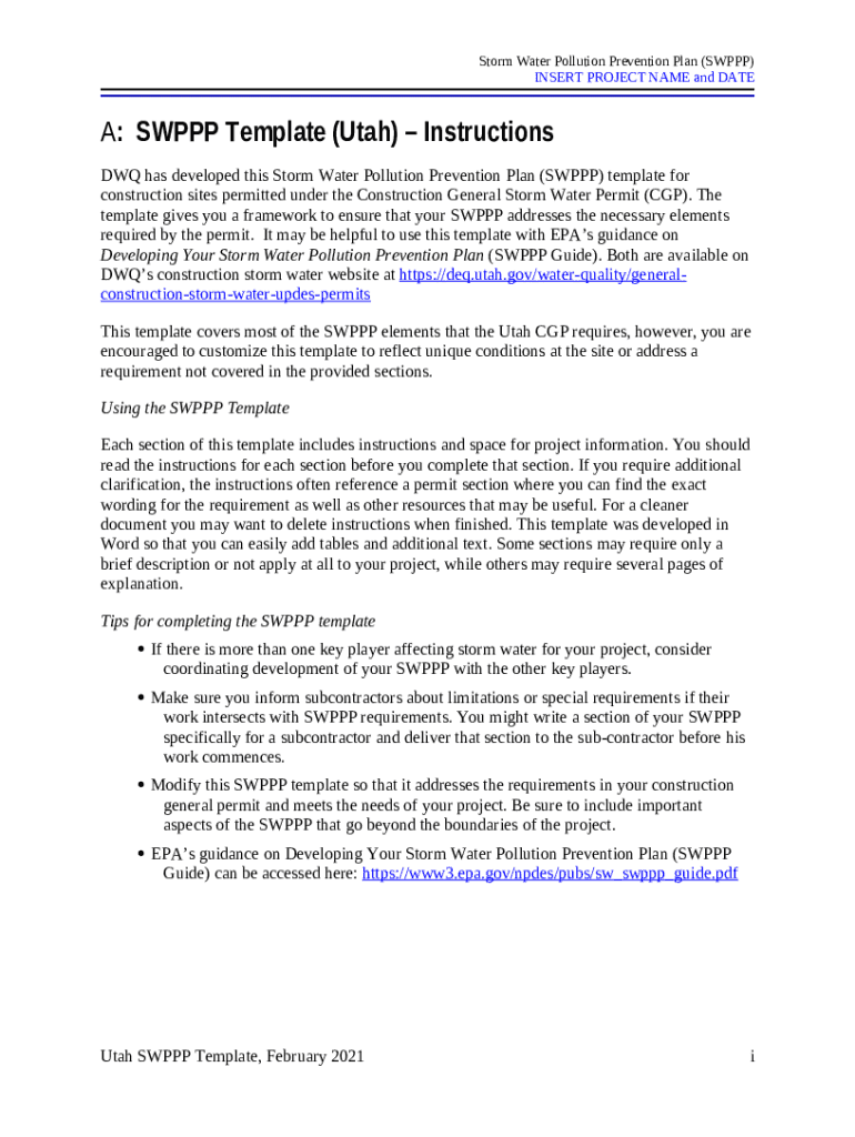 A:SWPPP Template (Utah) - Instructions Doc Template | pdfFiller