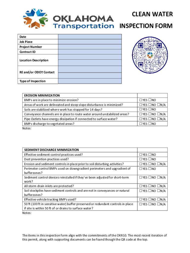 Fillable Online CLEAN WATER INSPECTION FORM Fax Email Print - pdfFiller