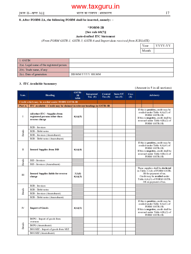 Fillable Online Guidance Note-Claim of ITC as per GSTR 2B Fax Email Print - pdfFiller