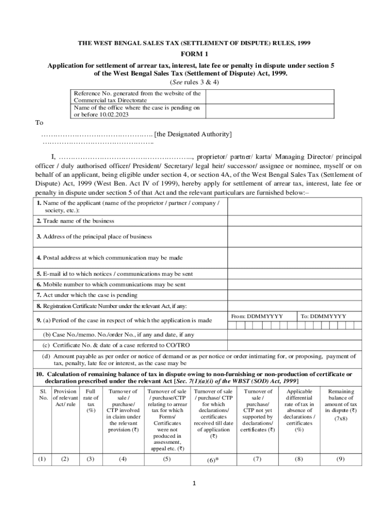 Fillable Online 1 FORM 1 Application for settlement of arrear tax ...