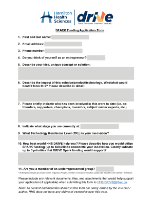 Fillable Online SPARK Funding Application Form 1. First and last name ...