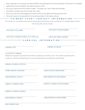 Fillable Online CARNIVAL PERMIT APPLICATION SUMMARY OF CARNIVAL ... Fax ...