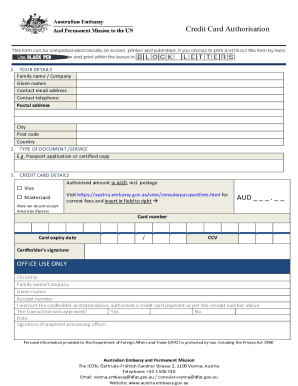 Fillable Online Australian Embassy Vienna Credit Card Authorisation ...