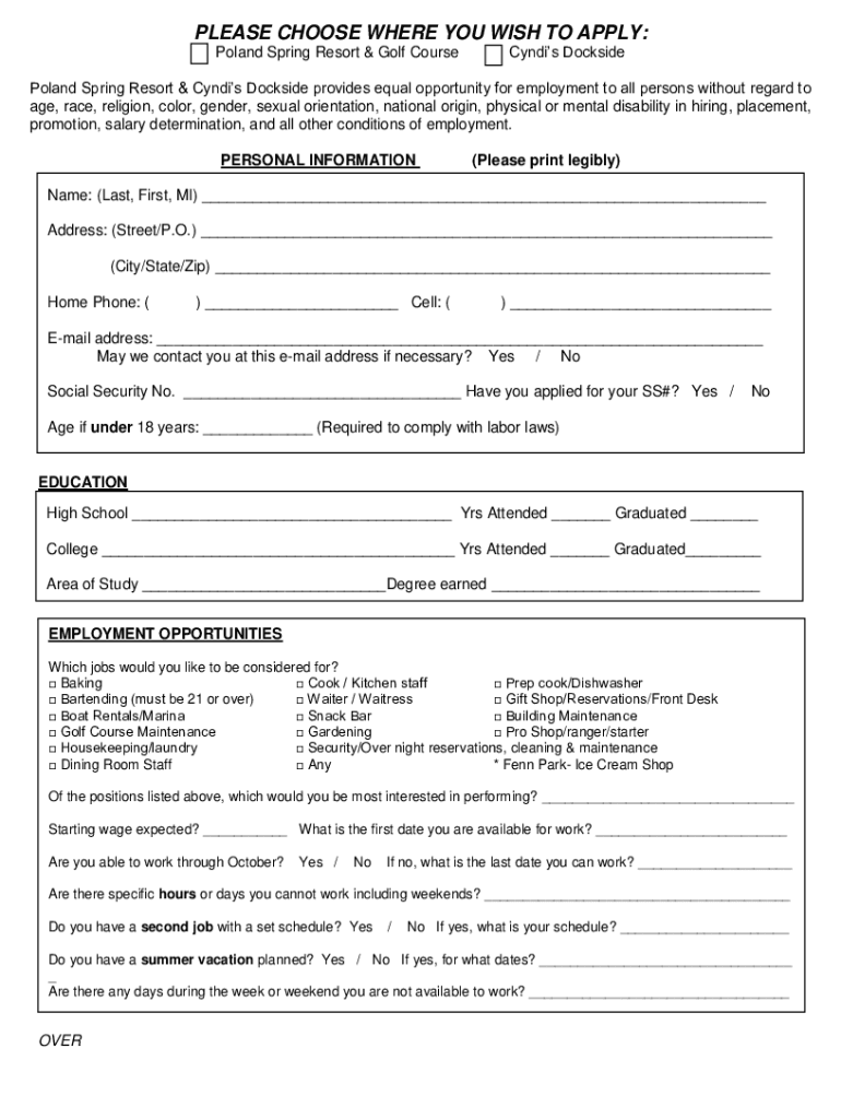 Fillable Online Poland Spring Resort & Golf Course Cyndi's Dockside Fax Email Print - pdfFiller