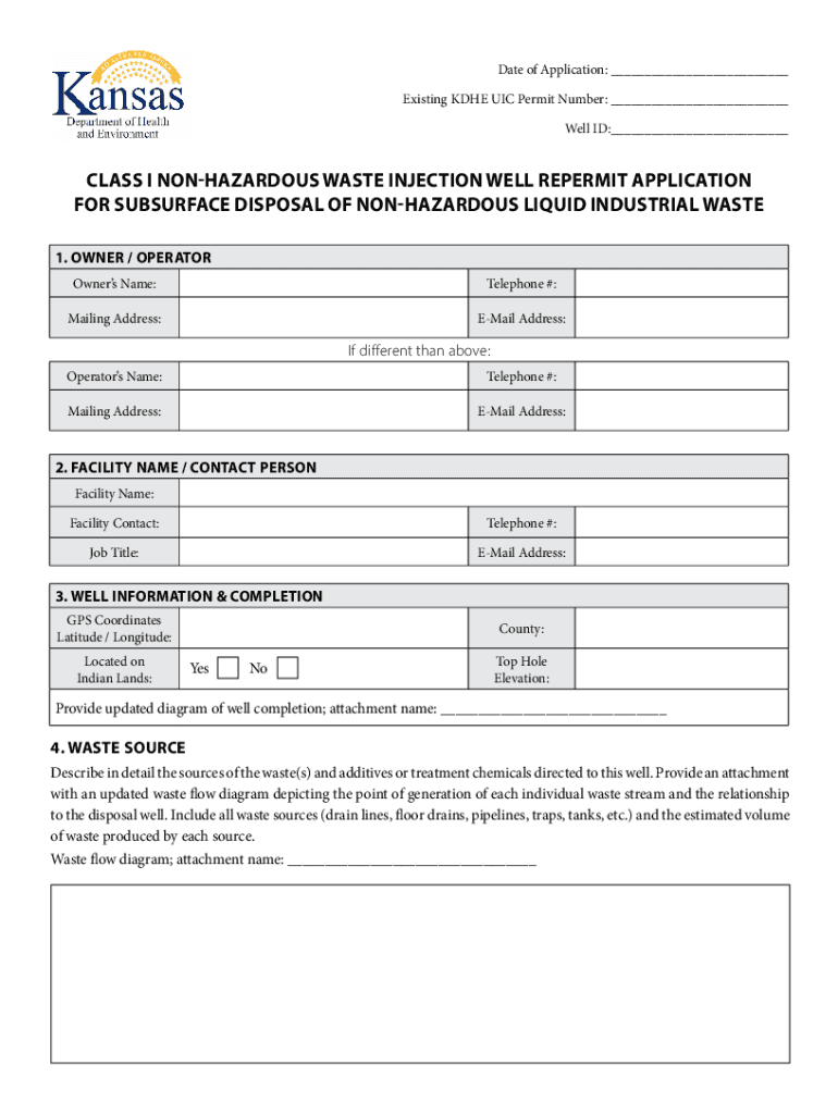 Fillable Online Class I Industrial and Municipal Waste Disposal Wells ...