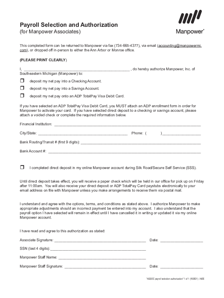 Fillable Online Payroll Selection and Authorization Fax Email Print ...