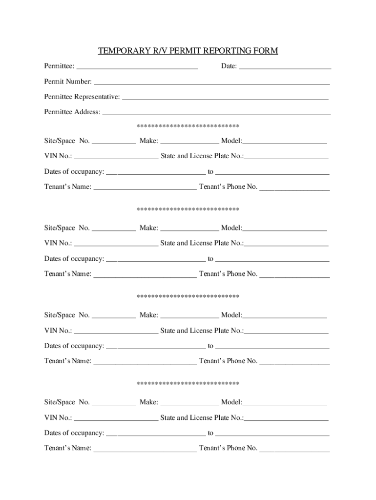 Fillable Online TEMPORARY R/V PERMIT REPORTING FORM Fax Email Print ...