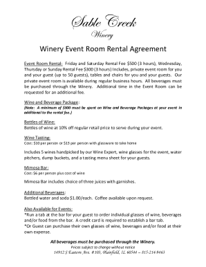Fillable Online Winery Event Room Rental Agreement Fax Email Print ...