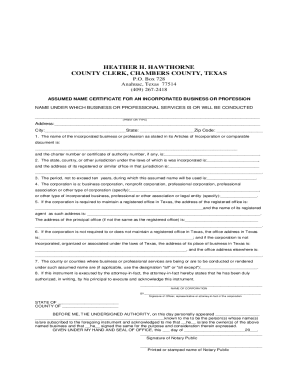 Fillable Online assumed name records (dba) certificate of ownership for ...