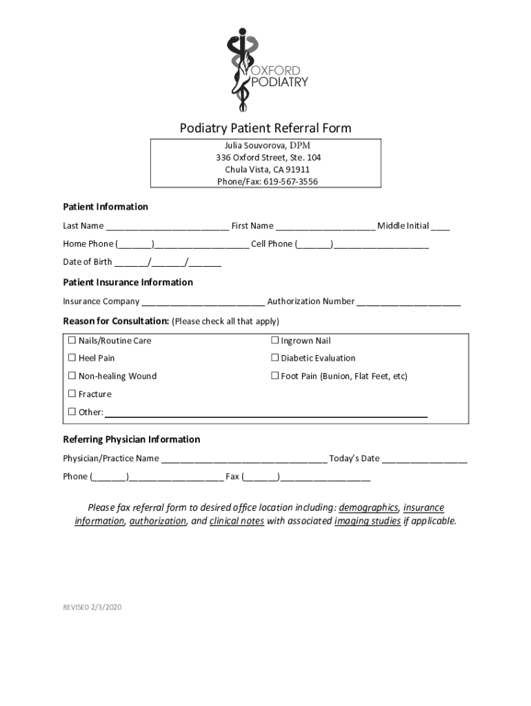 Fillable Online Podiatry Patient Referral Form Fax Email Print - pdfFiller
