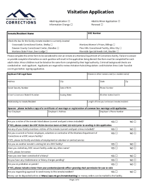Fillable Online Department of Corrections : Become a Visitor : Visiting ...