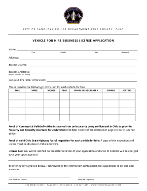 Fillable Online VEHICLE FOR HIRE DRIVER'S LICENSE APPLICATION Fax Email ...