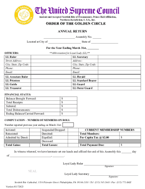 Fillable Online Order of the Golden Circle Annual Return Form Fax Email ...