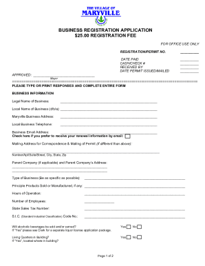 Fillable Online BUSINESS REGISTRATION APPLICATION $25.00 REGISTRATION ...