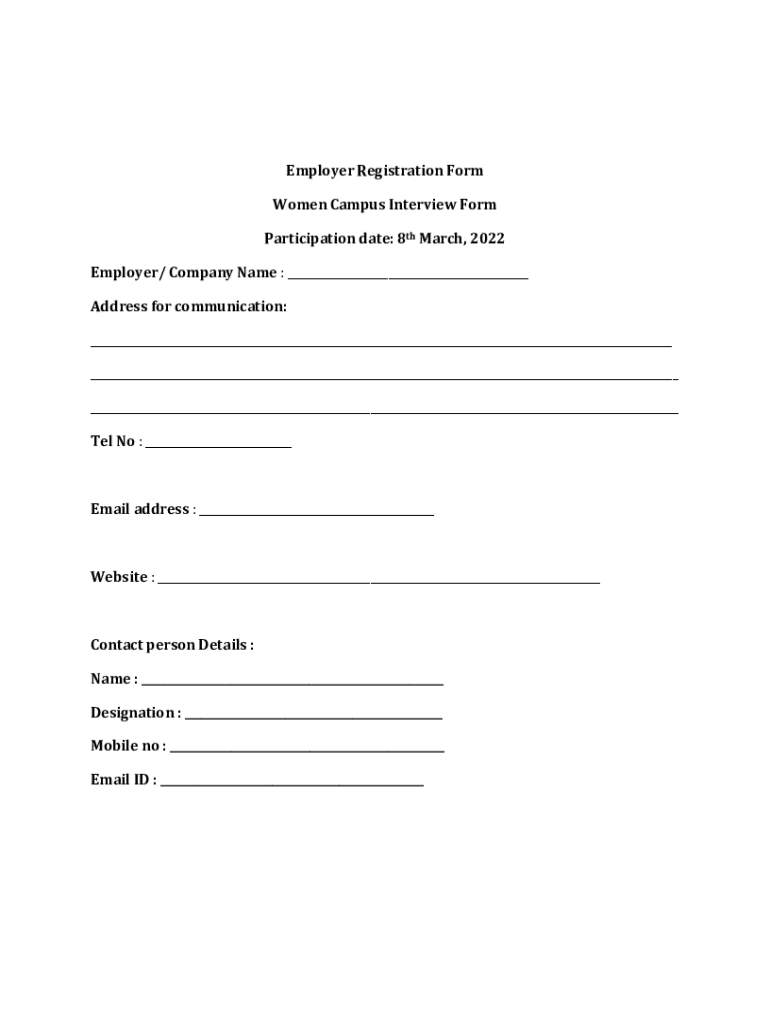 Fillable Online Employer Internship Course Registration Form Fax Email ...