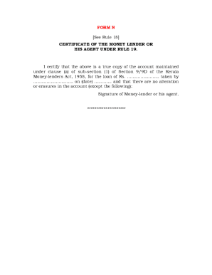 Fillable Online FORM N See Rule 18 CERTIFICATE OF THE MONEY ... Fax ...