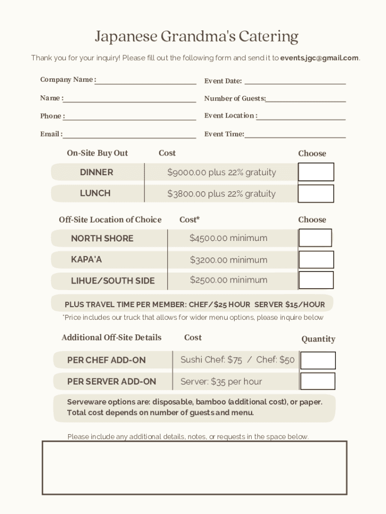 Fillable Online catering form Fax Email Print - pdfFiller