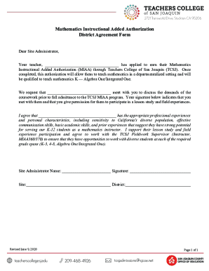 Fillable Online MIAA District Agreement Form Fax Email Print - pdfFiller
