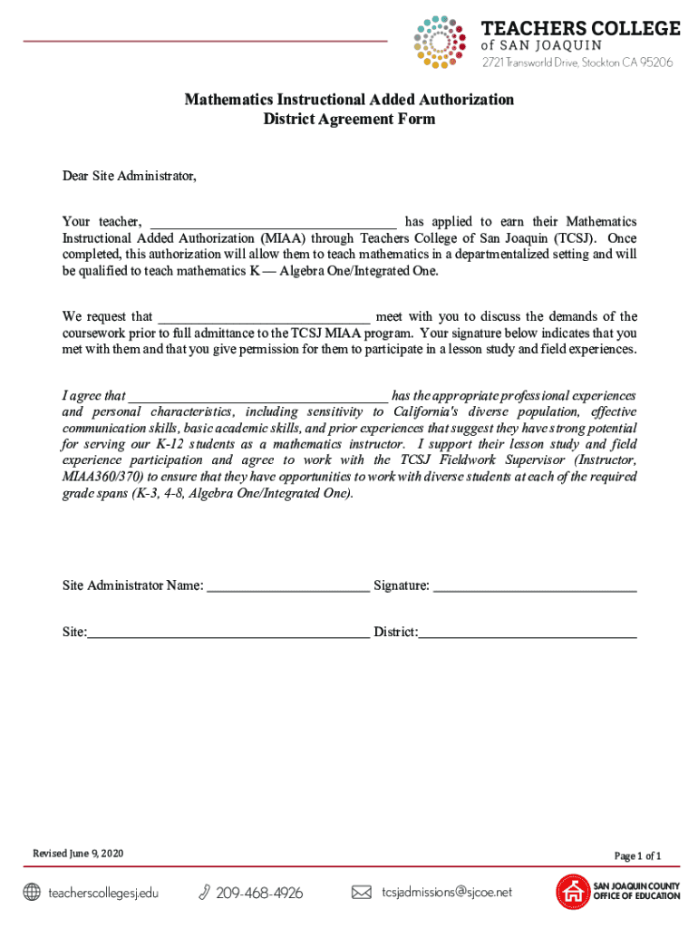Fillable Online MIAA District Agreement Form Fax Email Print - pdfFiller