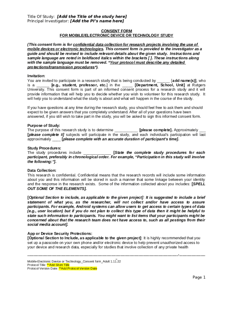 Mobile/Electronic Device Or Technology Consent - research rutgers Doc ...
