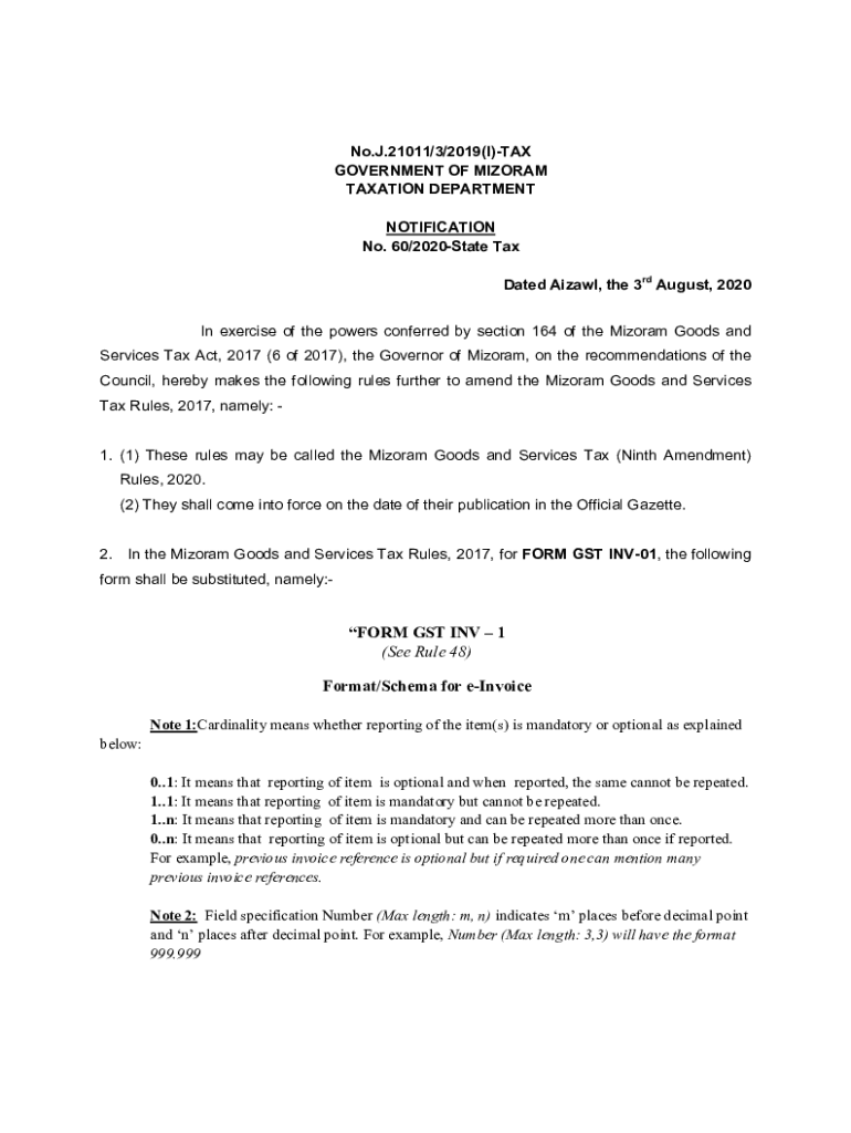 Fillable Online zotax nic FORM GST INV1 (See Rule 48) Format/Schema for ...