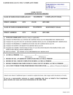 Fillable Online earned sick leave (esl) complaint form - Cook County ...