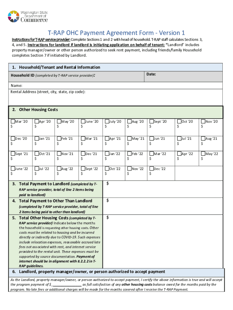 Fillable Online T-RAP OHC Payment Agreement Form - Version 1 Fax Email Print - pdfFiller